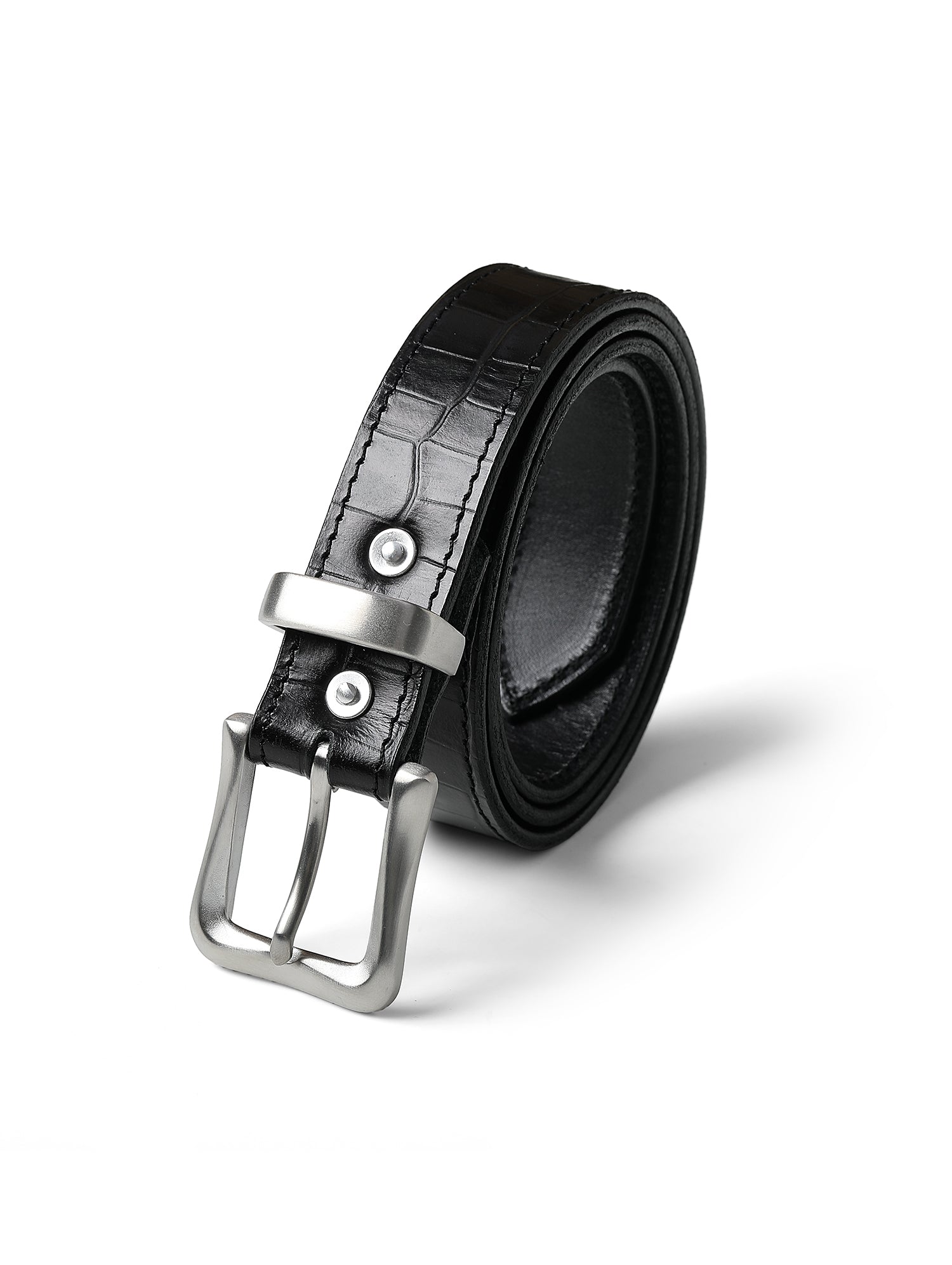 Alligator Bamboo-joint Patterned Embossed Belt-Stainless Steel Buckle ...