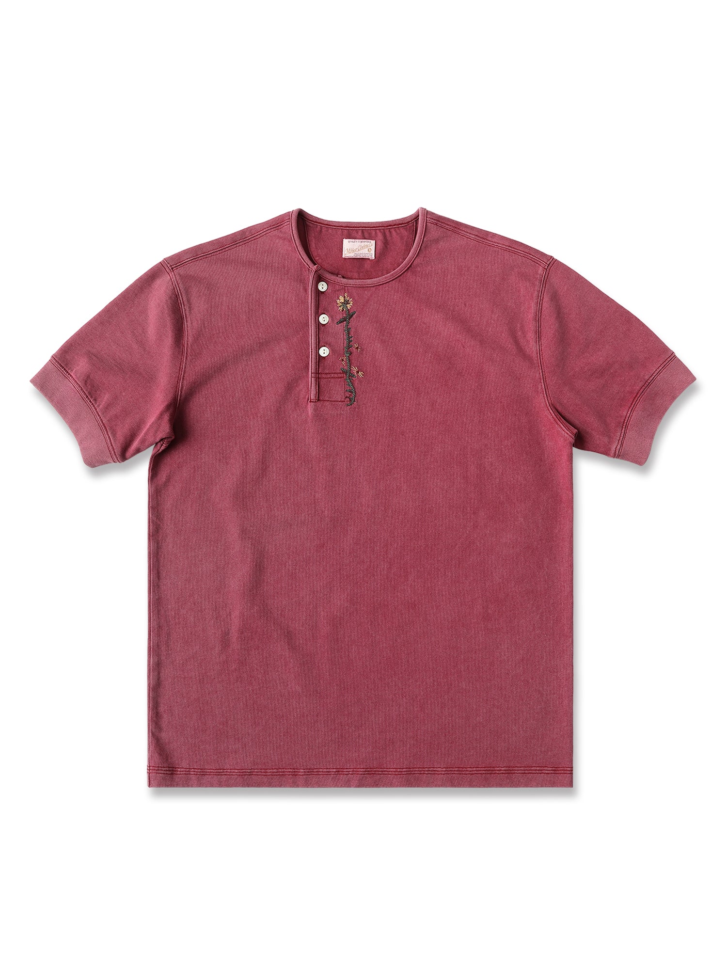 Western Series Floral Embroidered Henley T-shirt-Sun-faded Red|MBBCAR ...